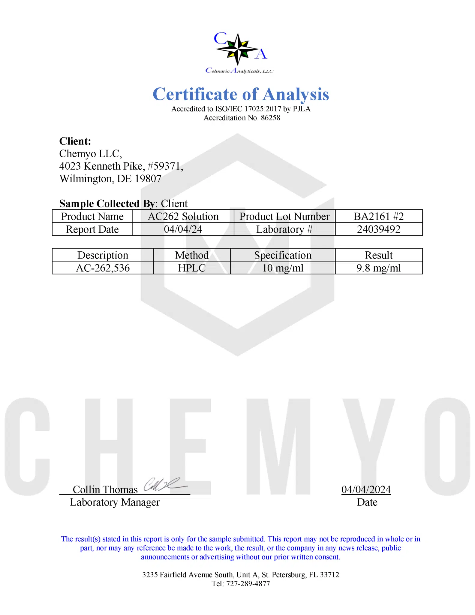 AC-262 | Buy AC-262,536 10mg/ml SARM Solution | Chemyo