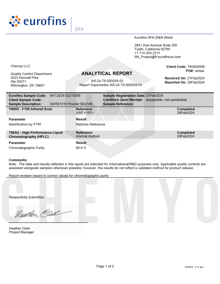 Cardarine | Buy Cardarine GW-501516 Powder - 1g | Chemyo