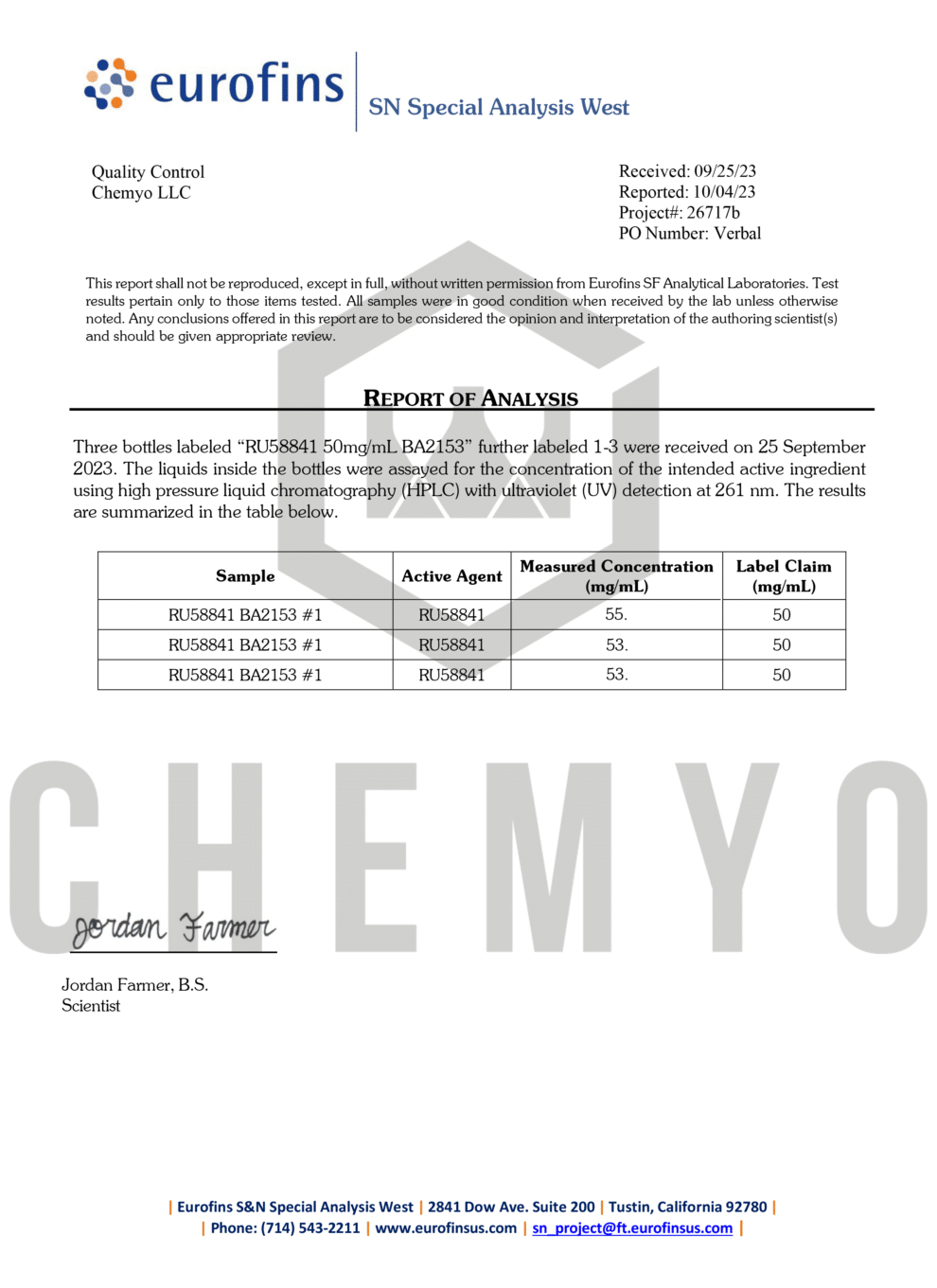 RU58841 | Buy RU-58841 50mg/ml – 50ml Solution | Chemyo